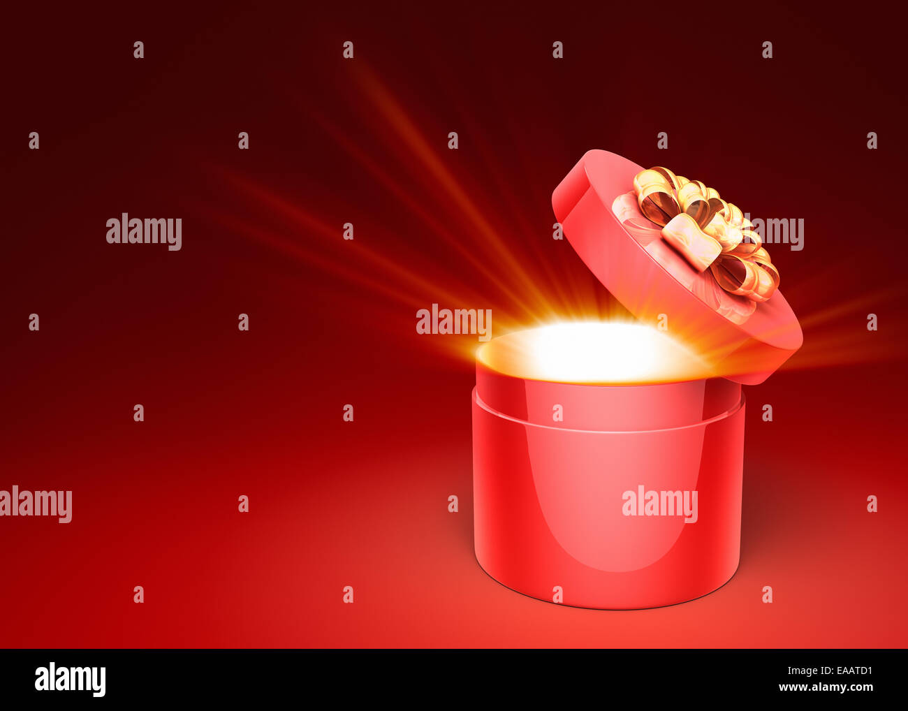 Red gift box with magical shining light Stock Photo - Alamy