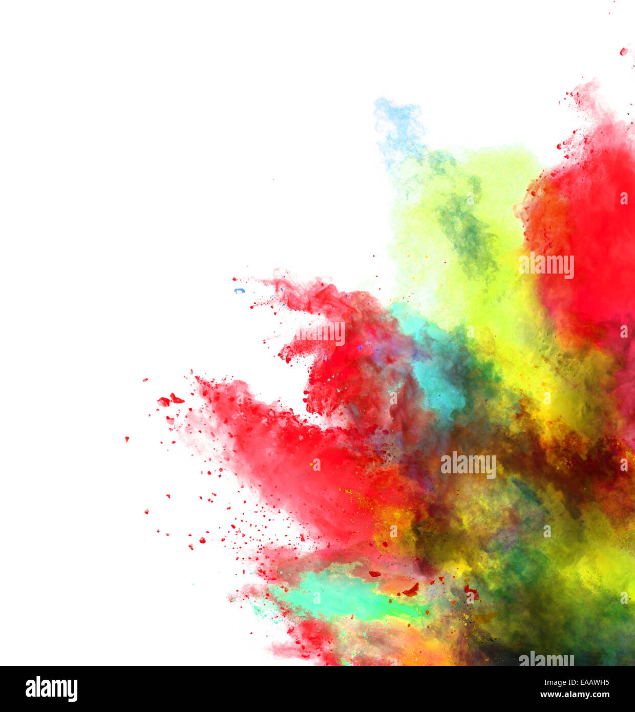 Freeze motion of colored dust explosion isolated on white background ...