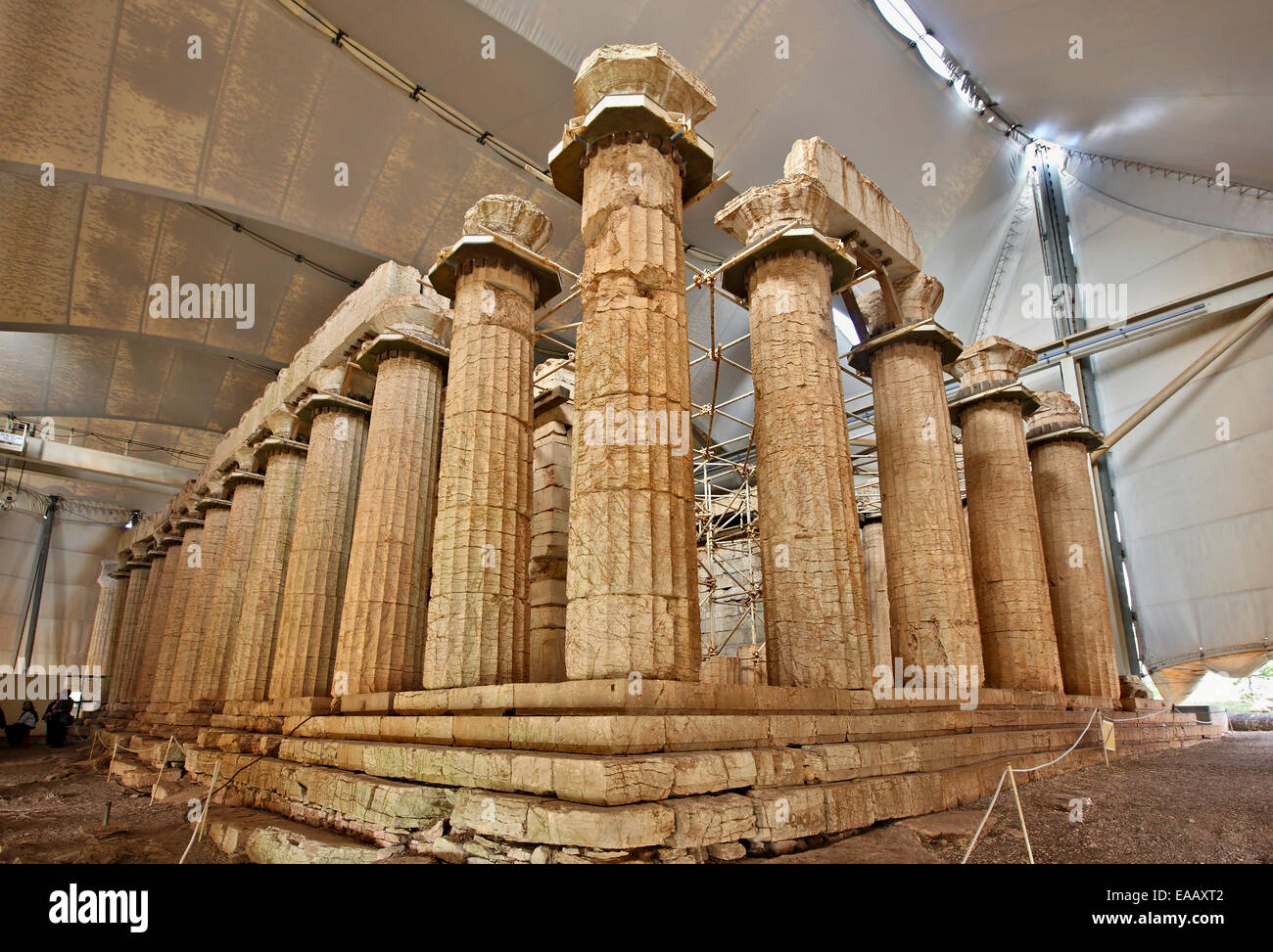 The temple of Apollo Epicurius covered by a protective tent at Vasses ...