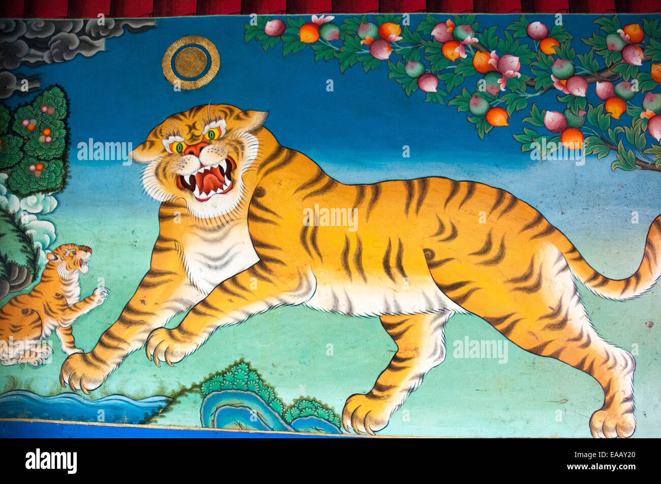 Tiger mural at Tashilhunpo Monastery (1447 AD) at Shigatse, Tibet ...