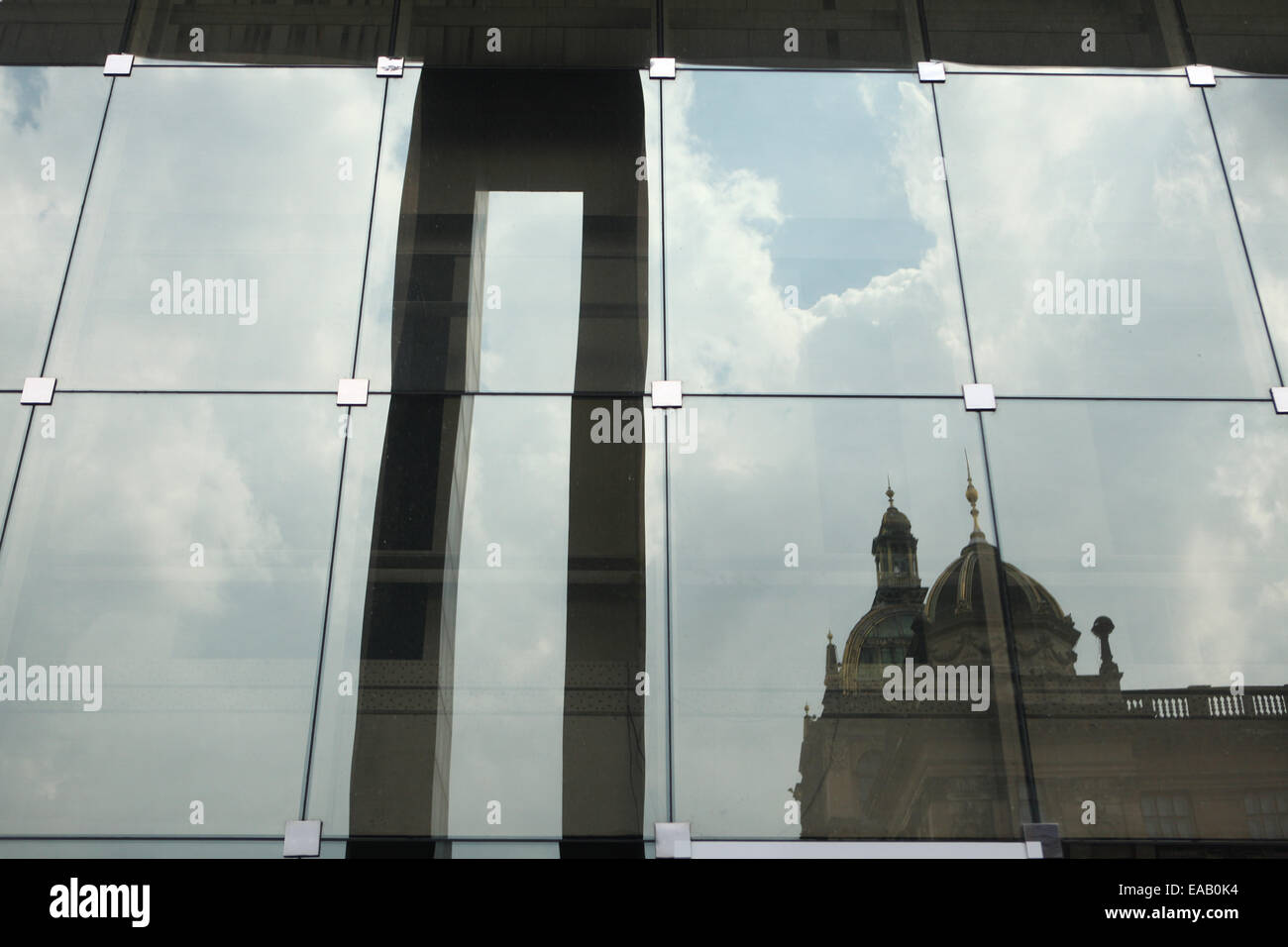 Reflection of the main building of the National Museum (Narodni Muzeum ...