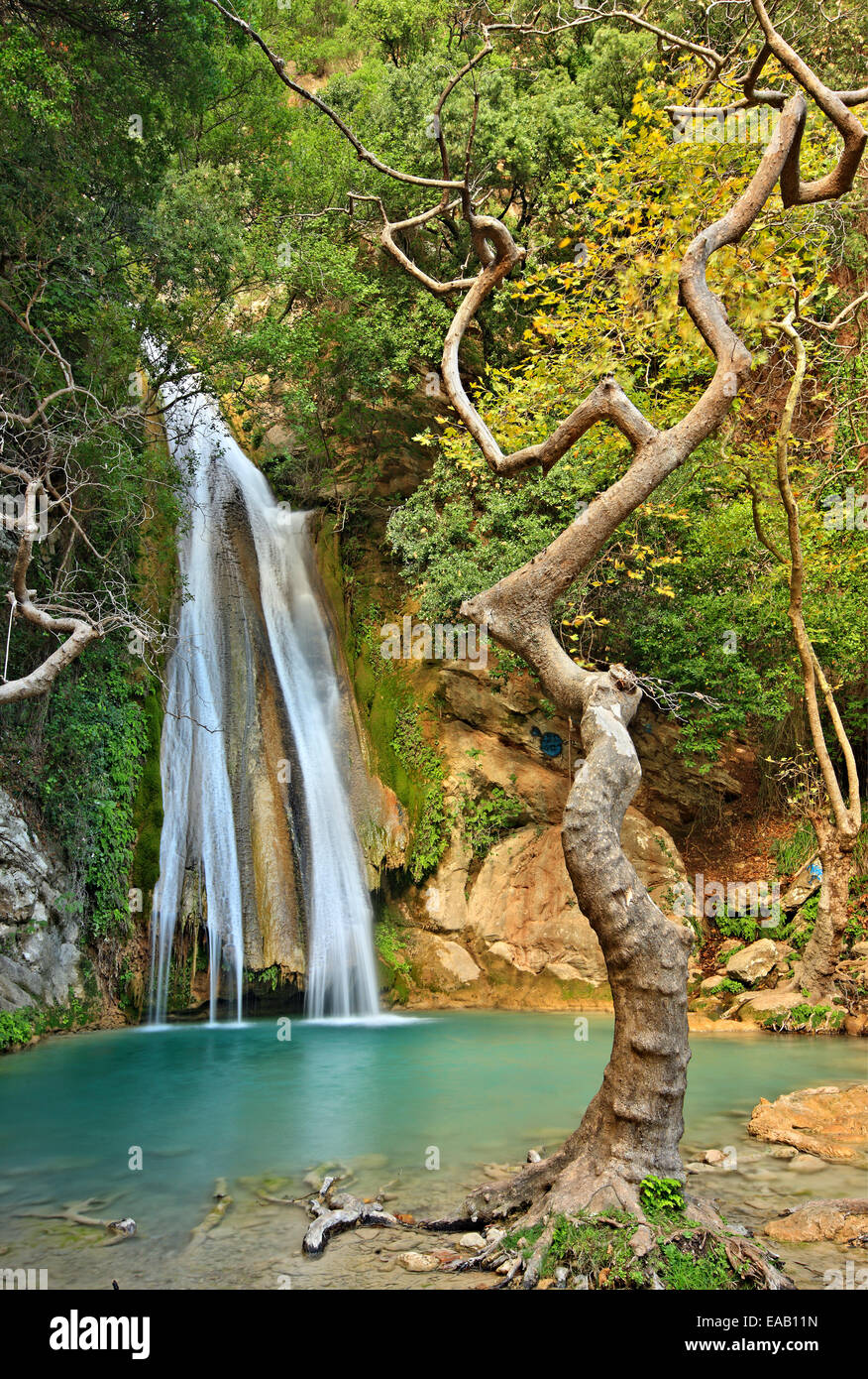 One of the waterfalls in Neda canyon, Ileia-Messinia, Peloponnisos (Peloponnese), Greece Stock ...