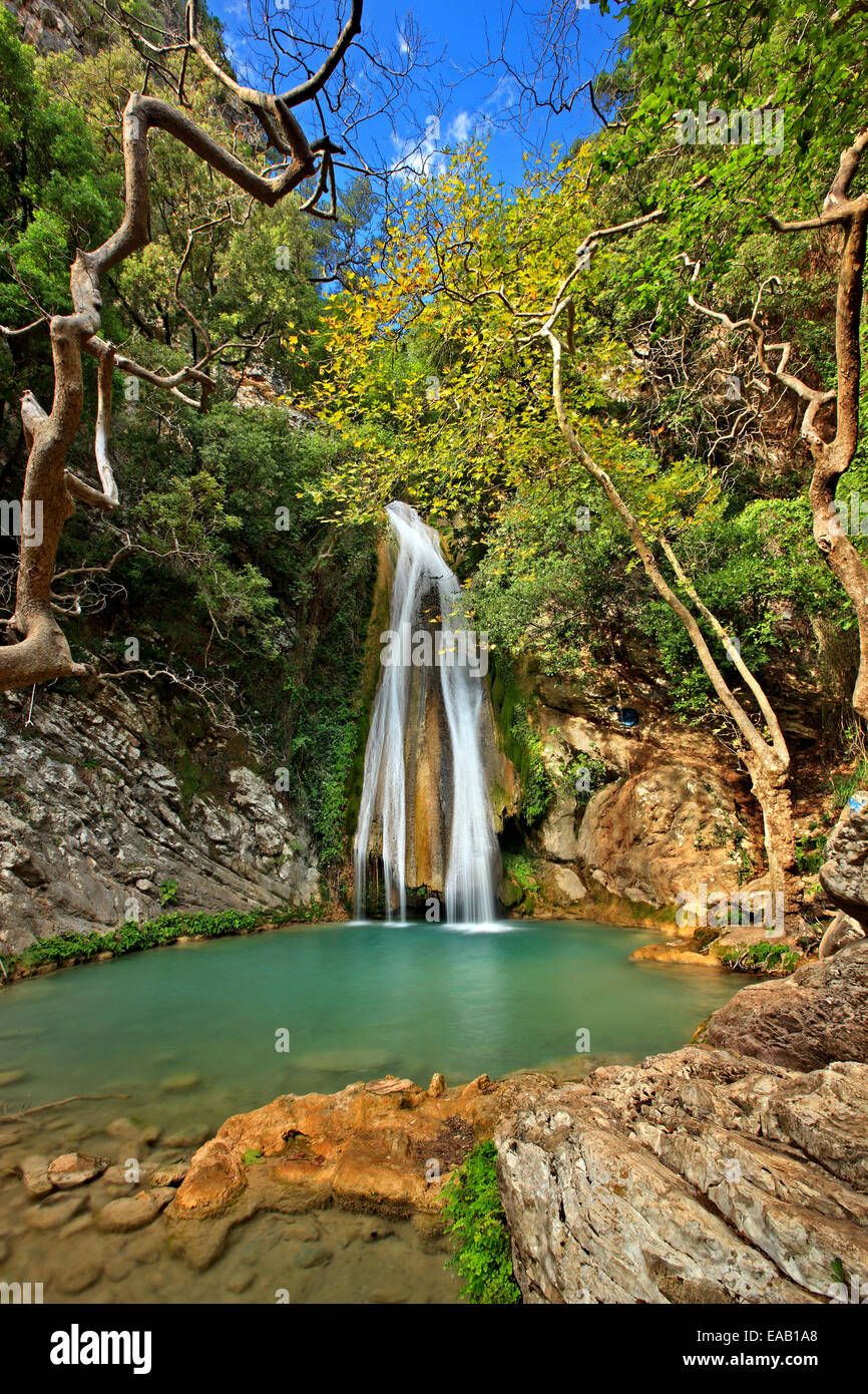 One of the waterfalls in Neda canyon, Ileia-Messinia, Peloponnisos (Peloponnese), Greece Stock ...