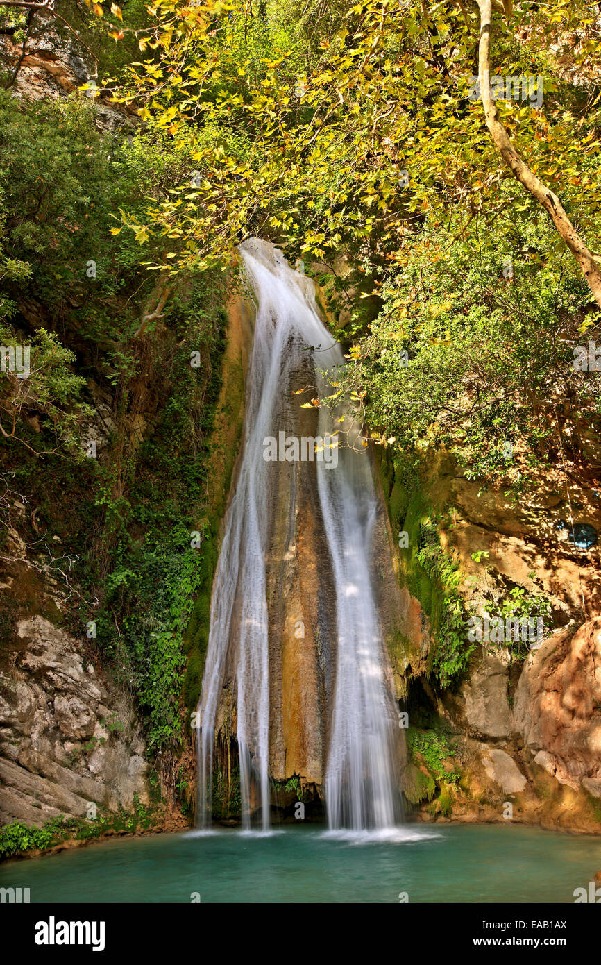 One of the waterfalls in Neda canyon, Ileia-Messinia, Peloponnisos (Peloponnese), Greece Stock ...