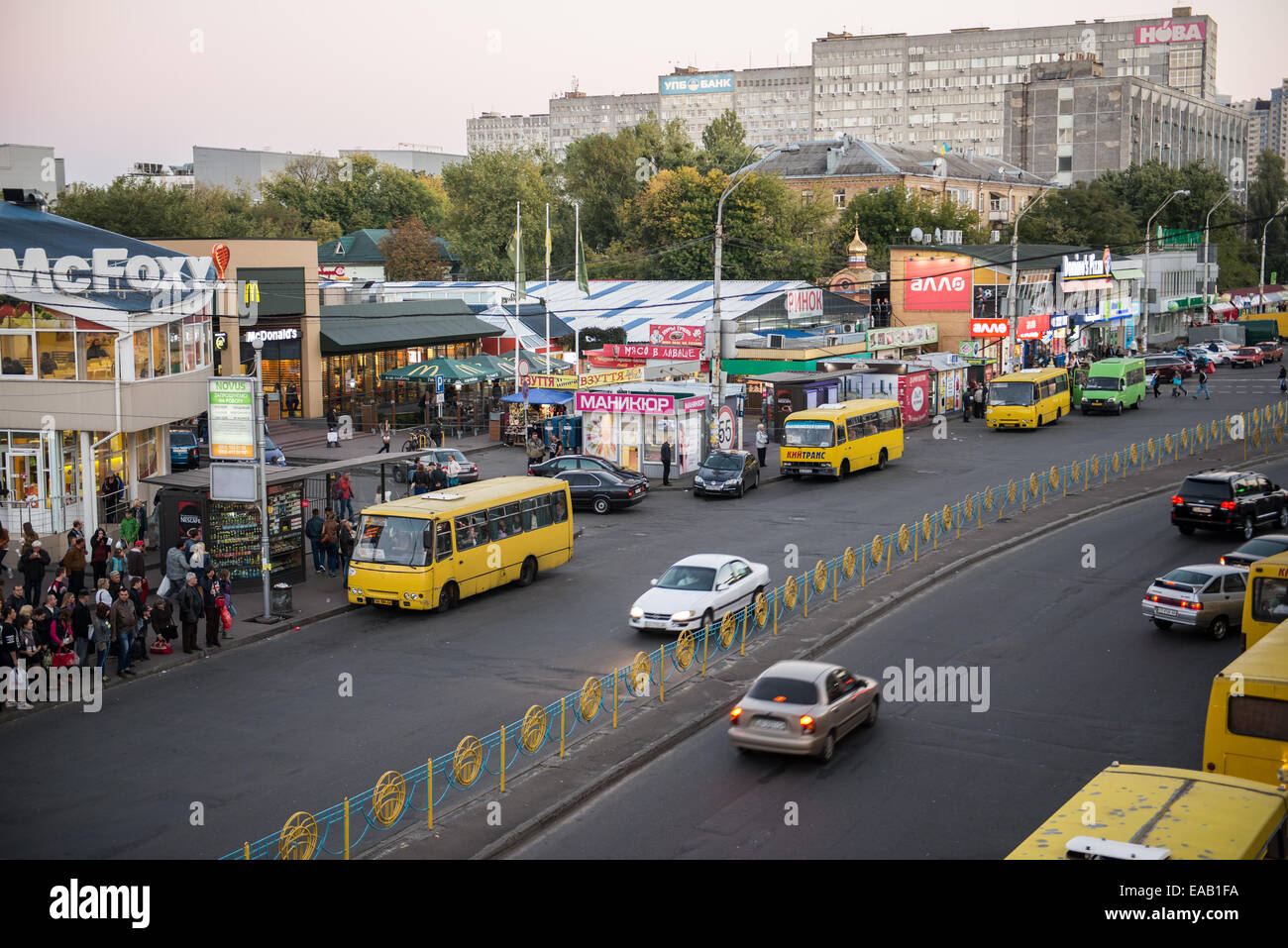 Yellow buses on street in Kiev, Ukraine Stock Photo - Alamy