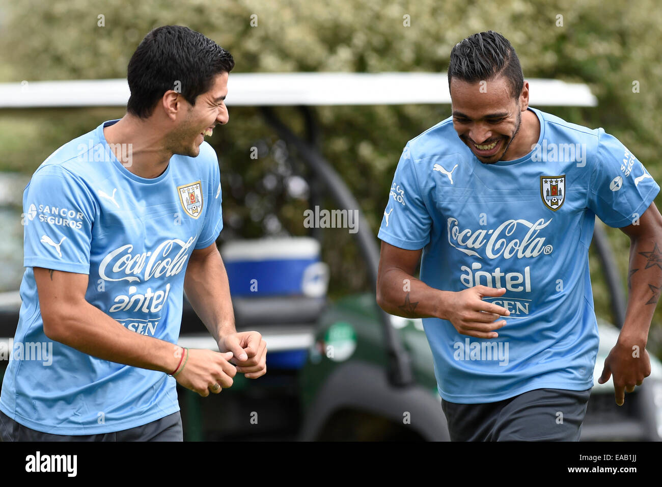 Montevideo, Uruguay. 10th Nov, 2014. Luis Suarez (L) and Alvaro Pereira ...
