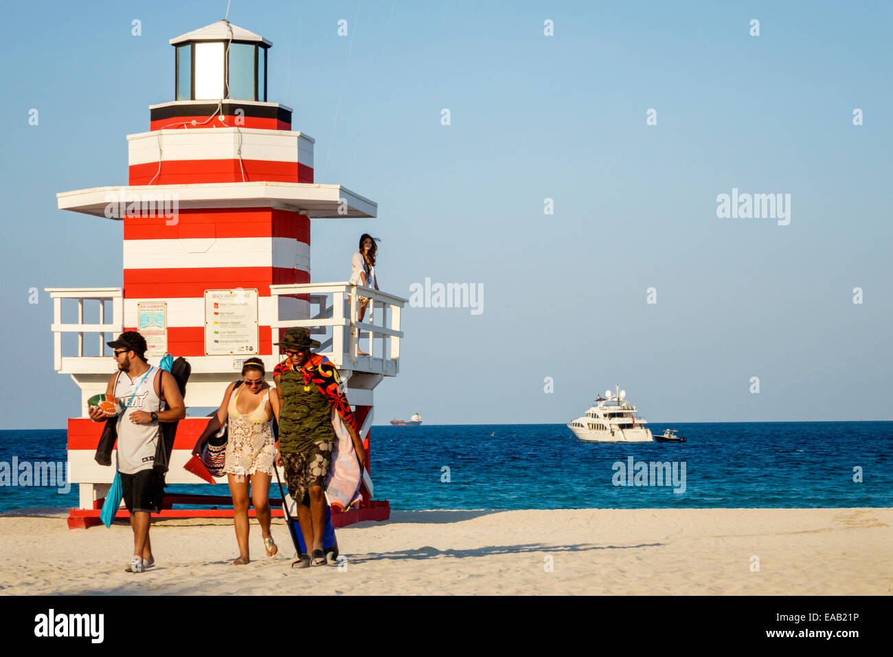 Miami Beach Florida,sand,lighthouse shaped lifeguard station,Atlantic ...