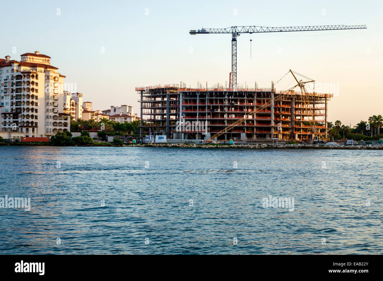 Miami Beach Florida,Government Cut,Biscayne Bay water,Fisher Island ...
