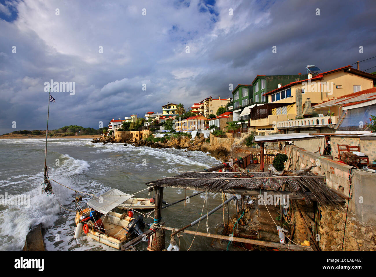 Rough sea at Arkoudi village, Ileia, Peloponnisos (Peloponnese), Greece ...