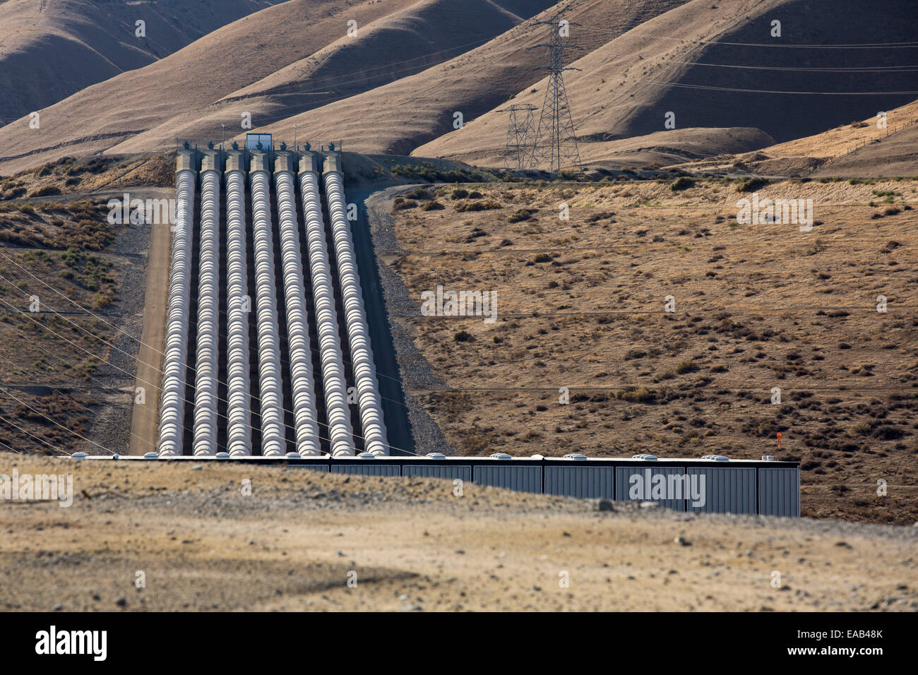 A pumping station sends water uphill over the mountains on the ...