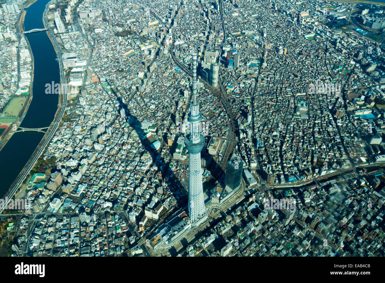 Tokyo Sky tree and sumida river Aerial photography Stock Photo - Alamy