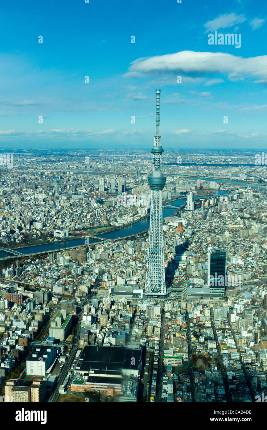 Tokyo Sky tree and sumida river Aerial photography Stock Photo - Alamy