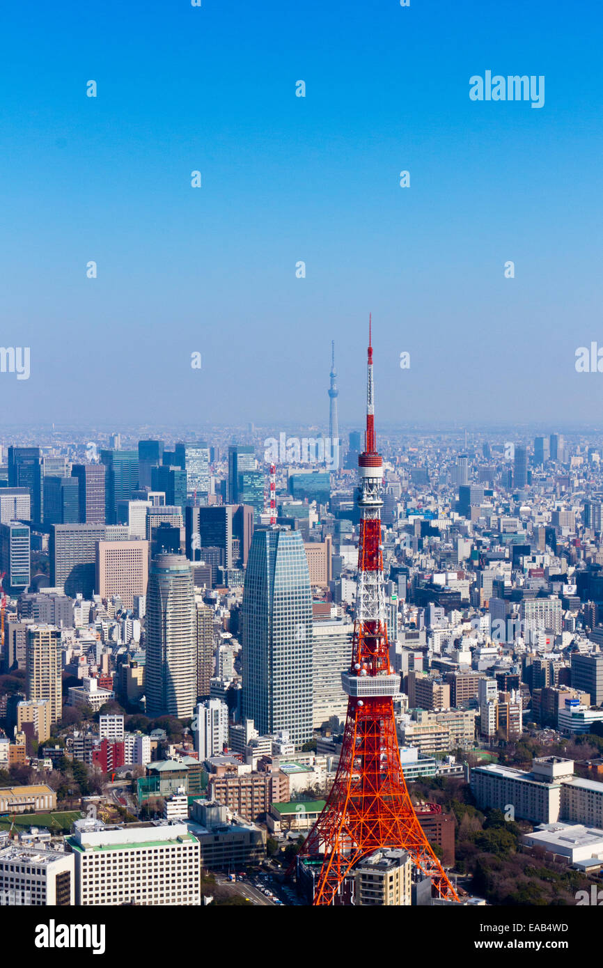 Tokyo tower and Tokyo sky tree aerial photography Stock Photo - Alamy