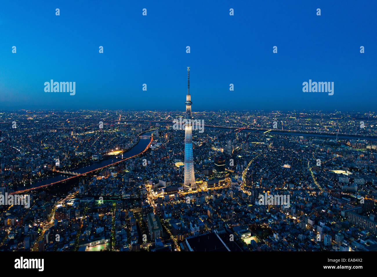 Tokyo Sky tree light up aerial view Stock Photo - Alamy