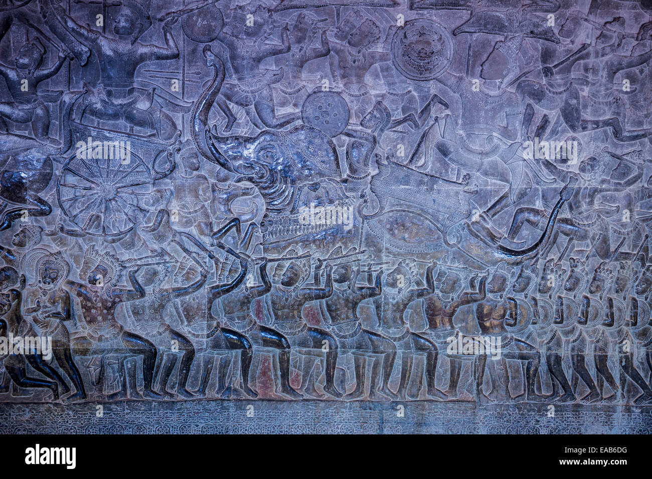 Cambodia, Angkor Wat. Bas-relief Showing Pandava Warriors Advancing ...