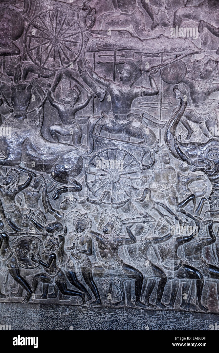 Cambodia, Angkor Wat. Bas-relief Showing Pandava Warriors Advancing ...