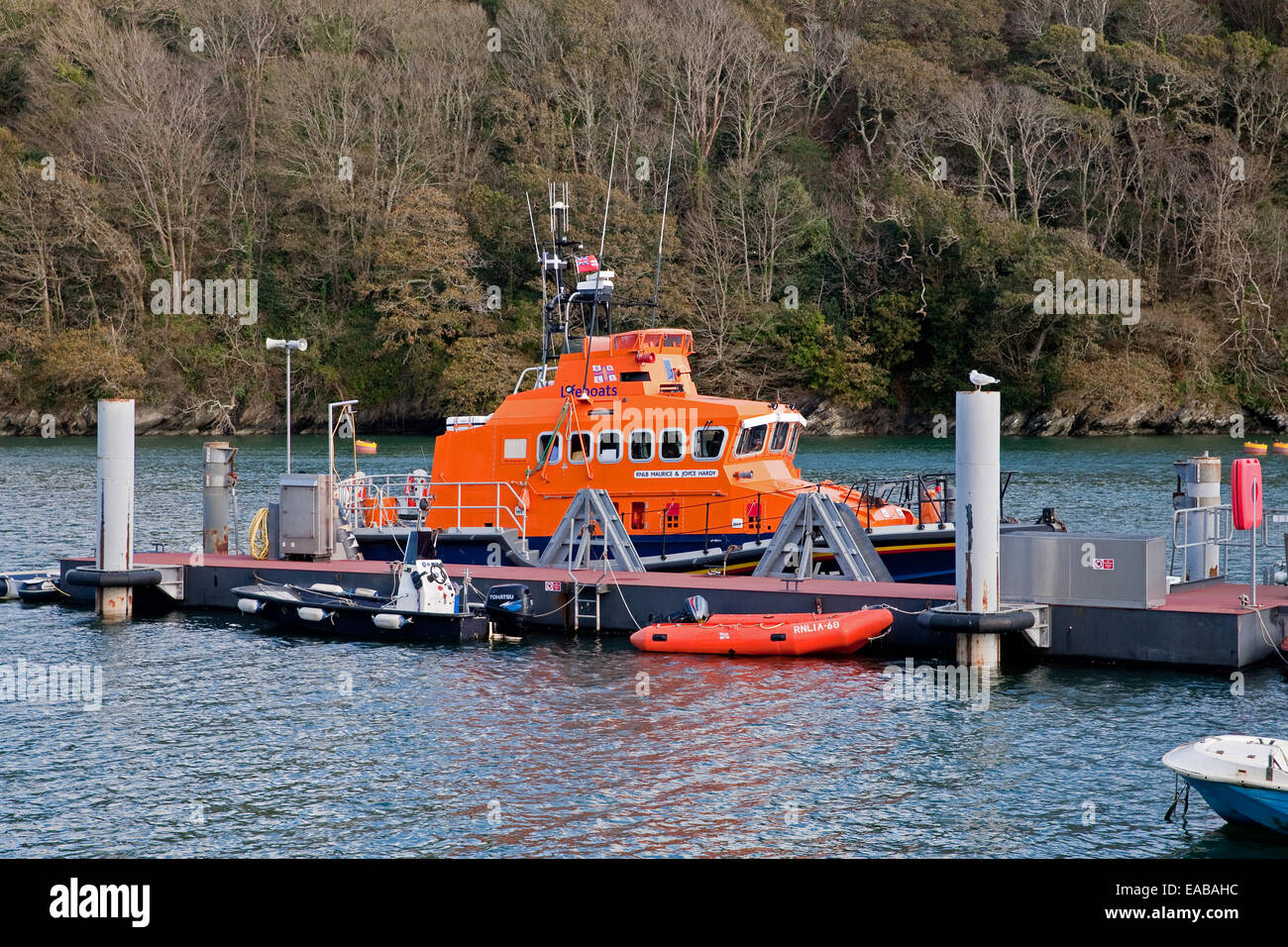 RNLI boat docked in Fowey Cornwall Stock Photo - Alamy