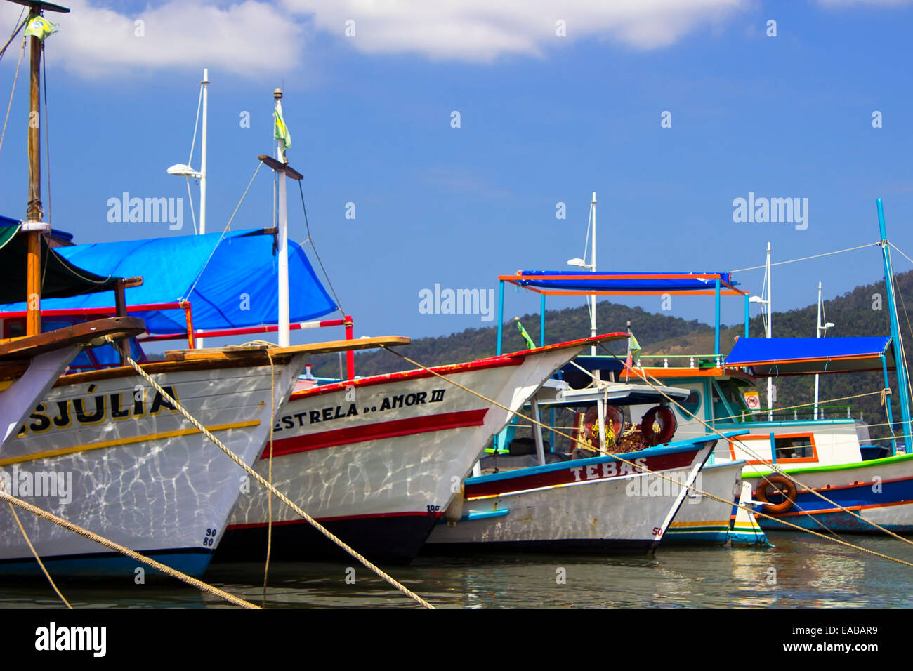 Colorful Boats Docked Stock Photo - Alamy