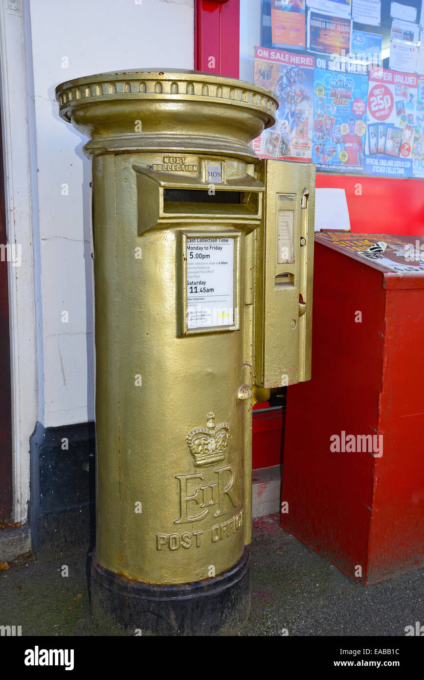 Olympic gold pillar box, London Road, Sunningdale, Berkshire, England ...