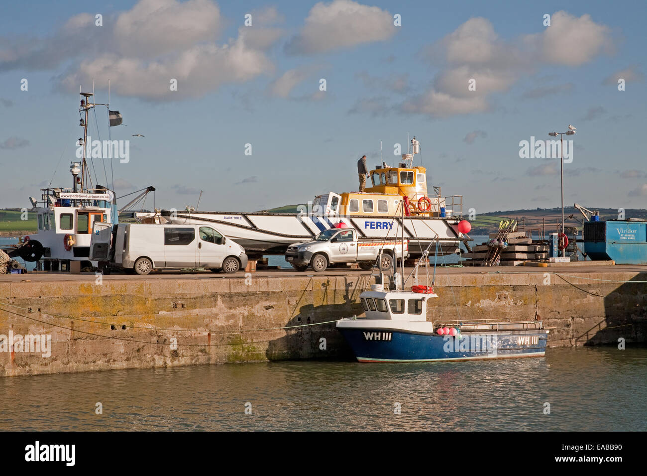 The ferry on the harbourside in Padstow Cornwall Stock Photo - Alamy