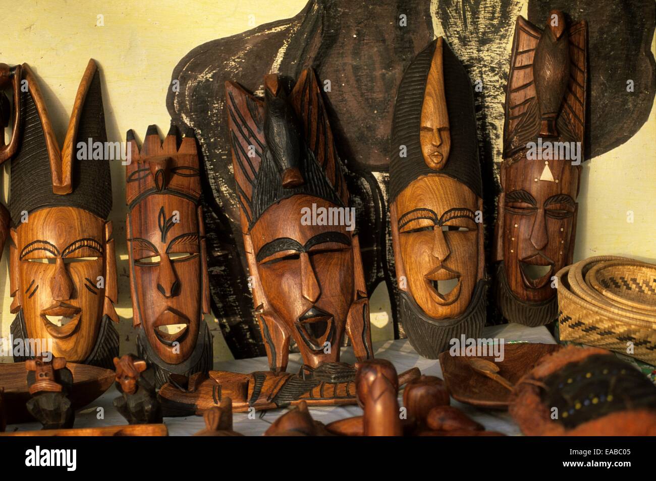 Traditional wood masks Diola, Bassari country, Senegal, Western Africa ...