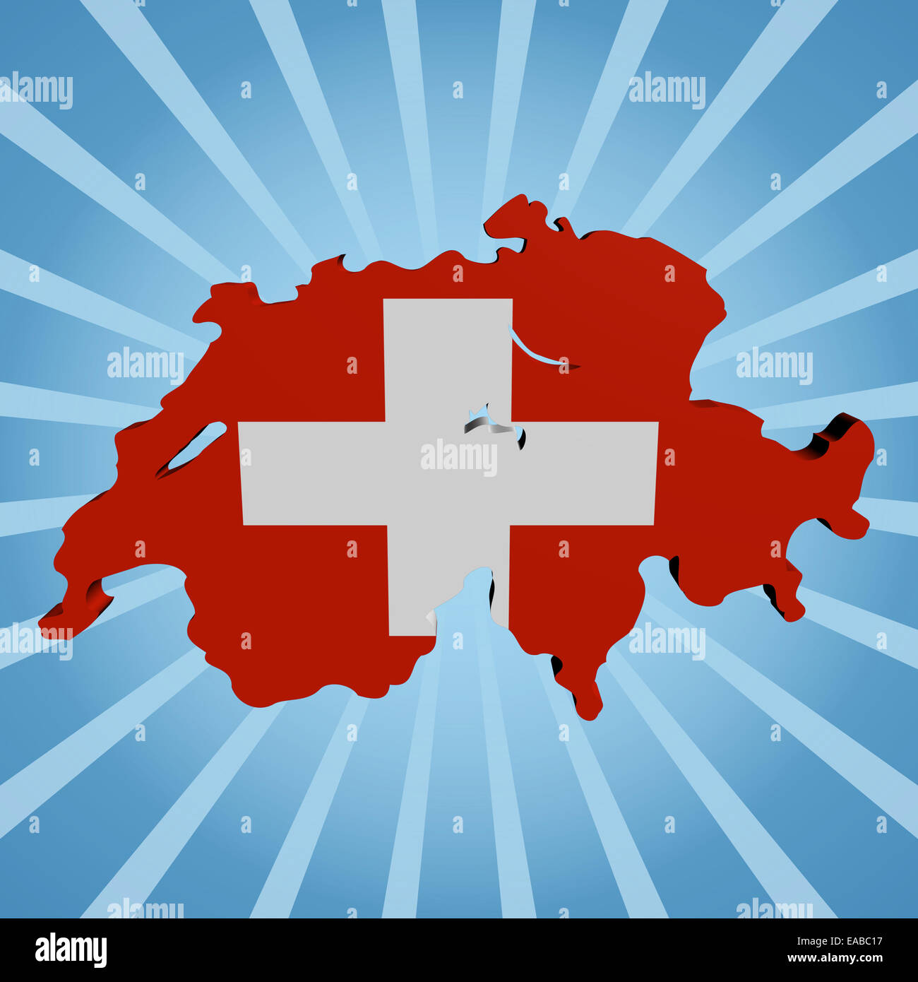 Switzerland map flag on blue sunburst illustration Stock Photo - Alamy