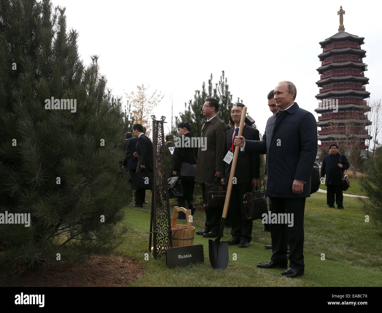 Beijing, China. 11th Nov, 2014. Russian President Vladimir Putin (front ...