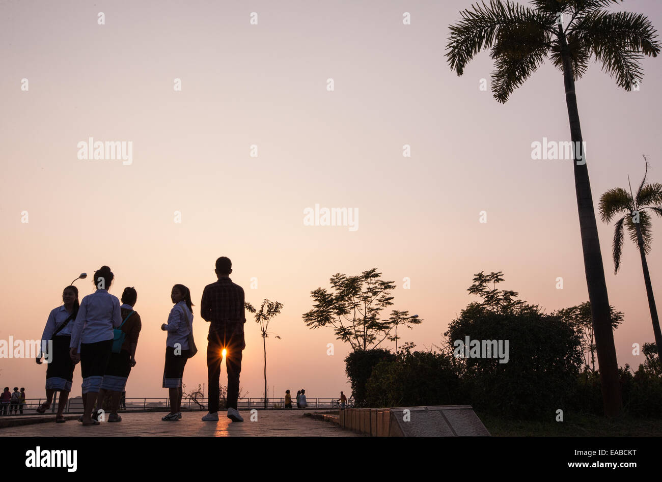 Sunset at banks of Mekong River in Vientiane,Laos,S.E.Asia,Asia Stock ...