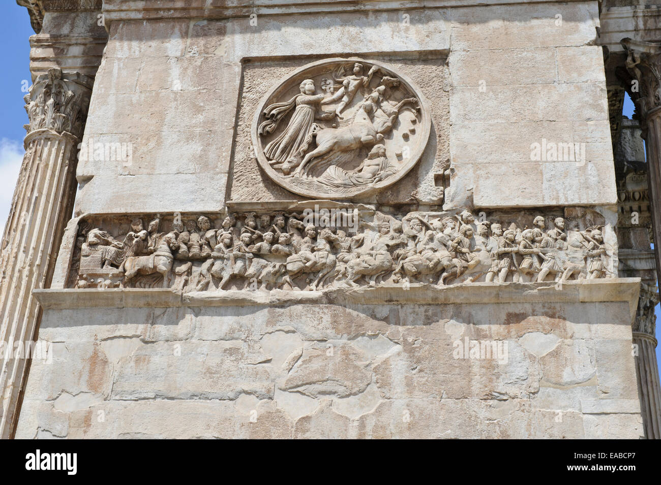 The Arch of Constantine with bas relief of Roman battles near the ...