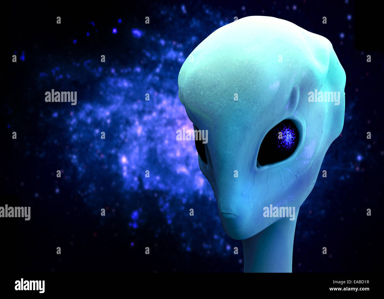 3d render of a green alien with planet and galaxy background, sci-fi ...