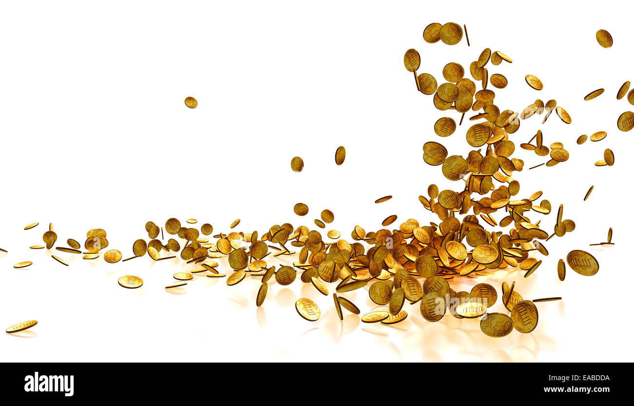 Falling Gold Coins Isolated on white background Stock Photo - Alamy