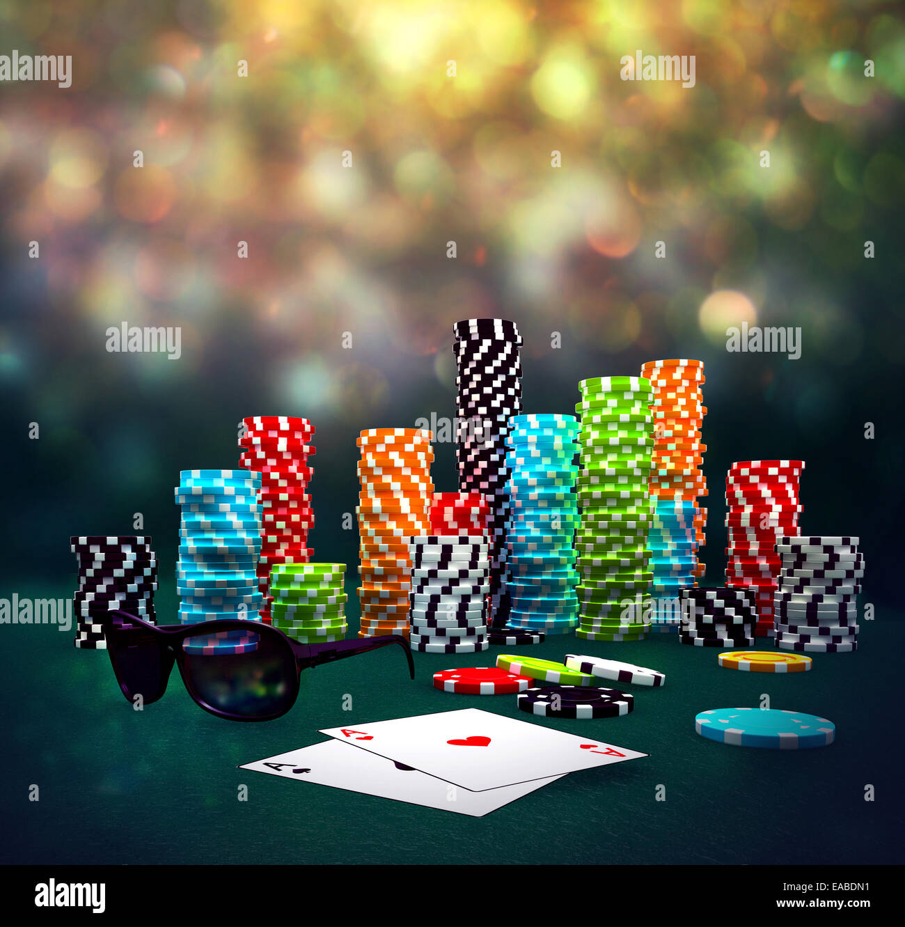 Poker Chips on a gaming table Stock Photo - Alamy