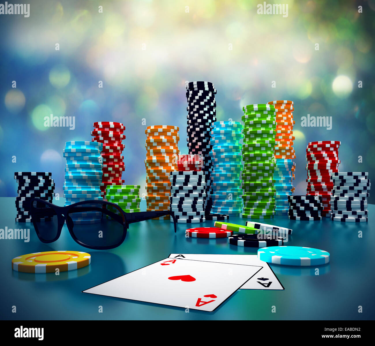 Poker Chips on a gaming table Stock Photo - Alamy