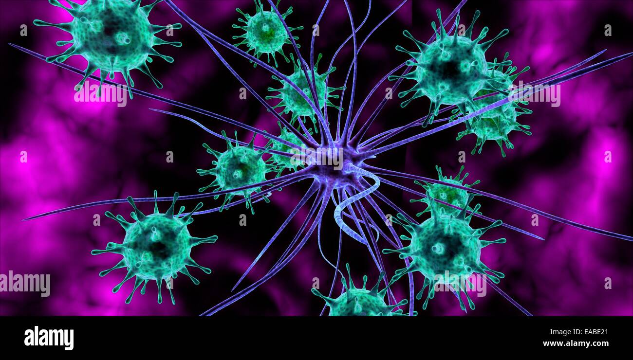 3d illustration of viruses attacking nerve cells Stock Photo - Alamy