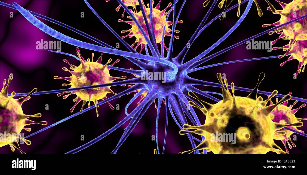 3d illustration of viruses attacking nerve cells Stock Photo - Alamy