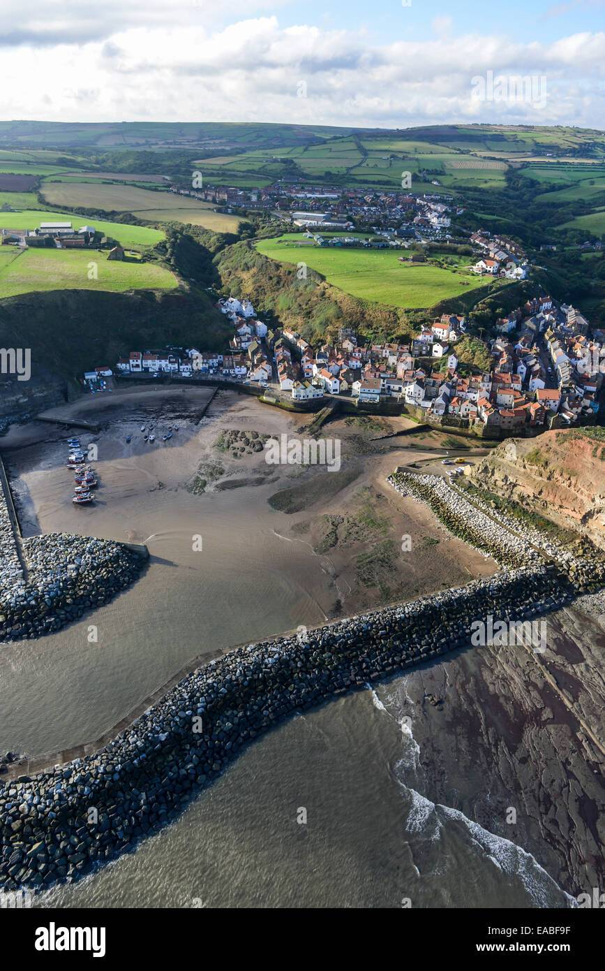 An aerial view of the North Yorkshire coastal village of Staithes Stock ...
