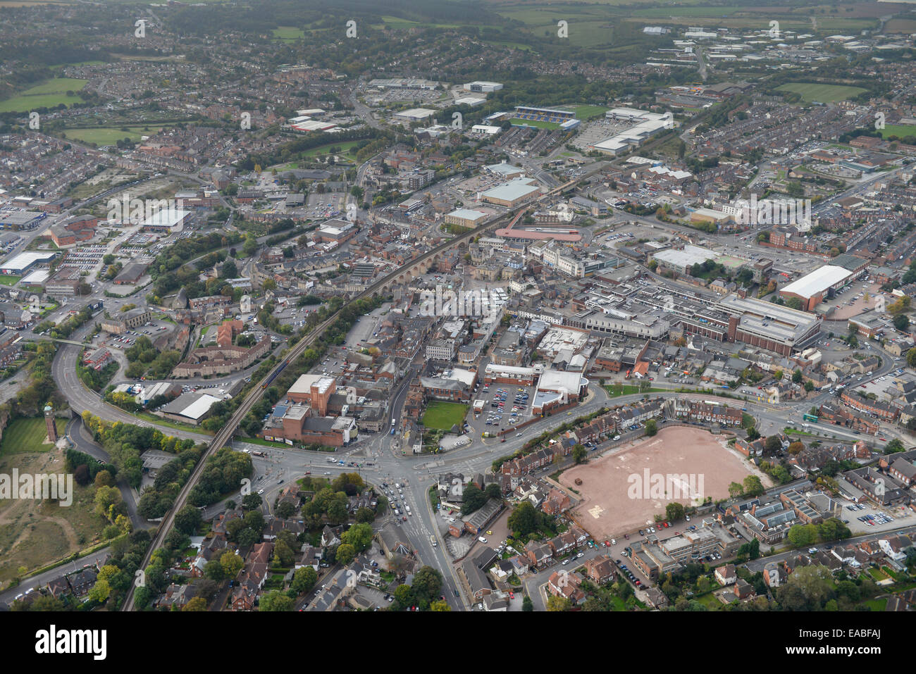 An aerial view of Mansfield town centre, Nottinghamshire, UK Stock ...