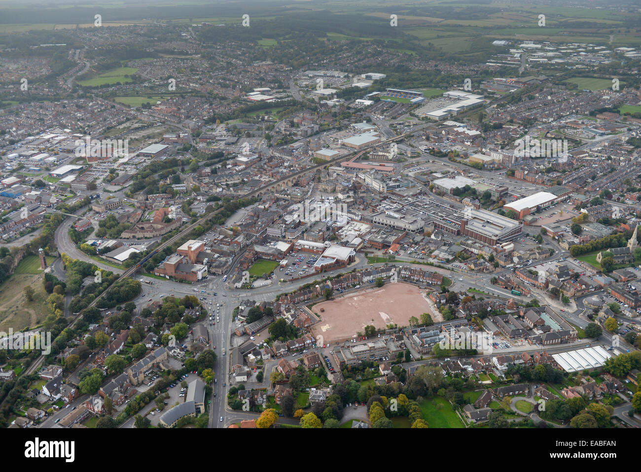 An aerial view of Mansfield town centre, Nottinghamshire, UK Stock ...