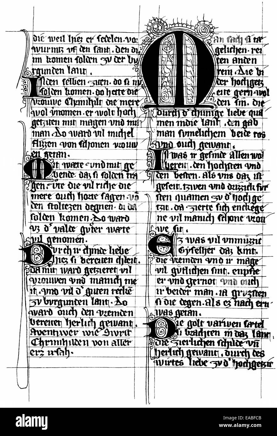 Pruenn-Munich Manuscript, Nibelungenlied, The Song of the Nibelungs, a ...