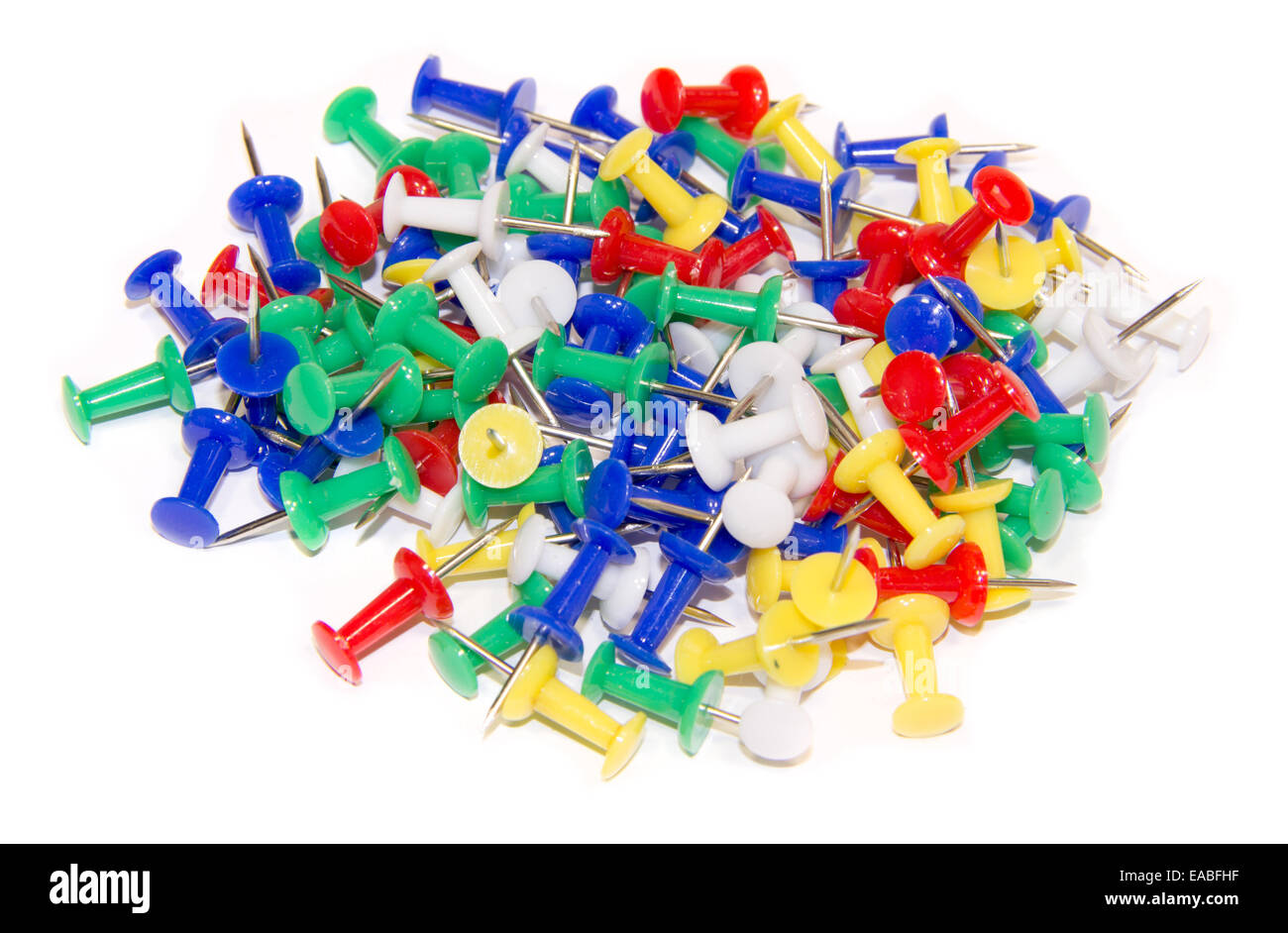 Thumbtacks colored on a white background isolated Stock Photo - Alamy