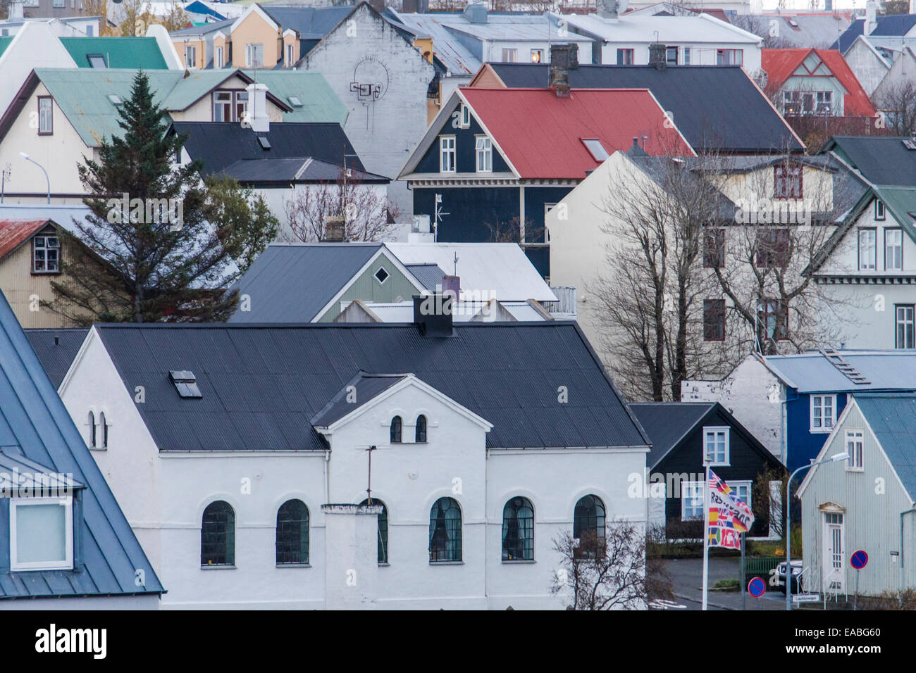 Aerial view of city centre street of Reykjavik old town, Iceland Stock ...