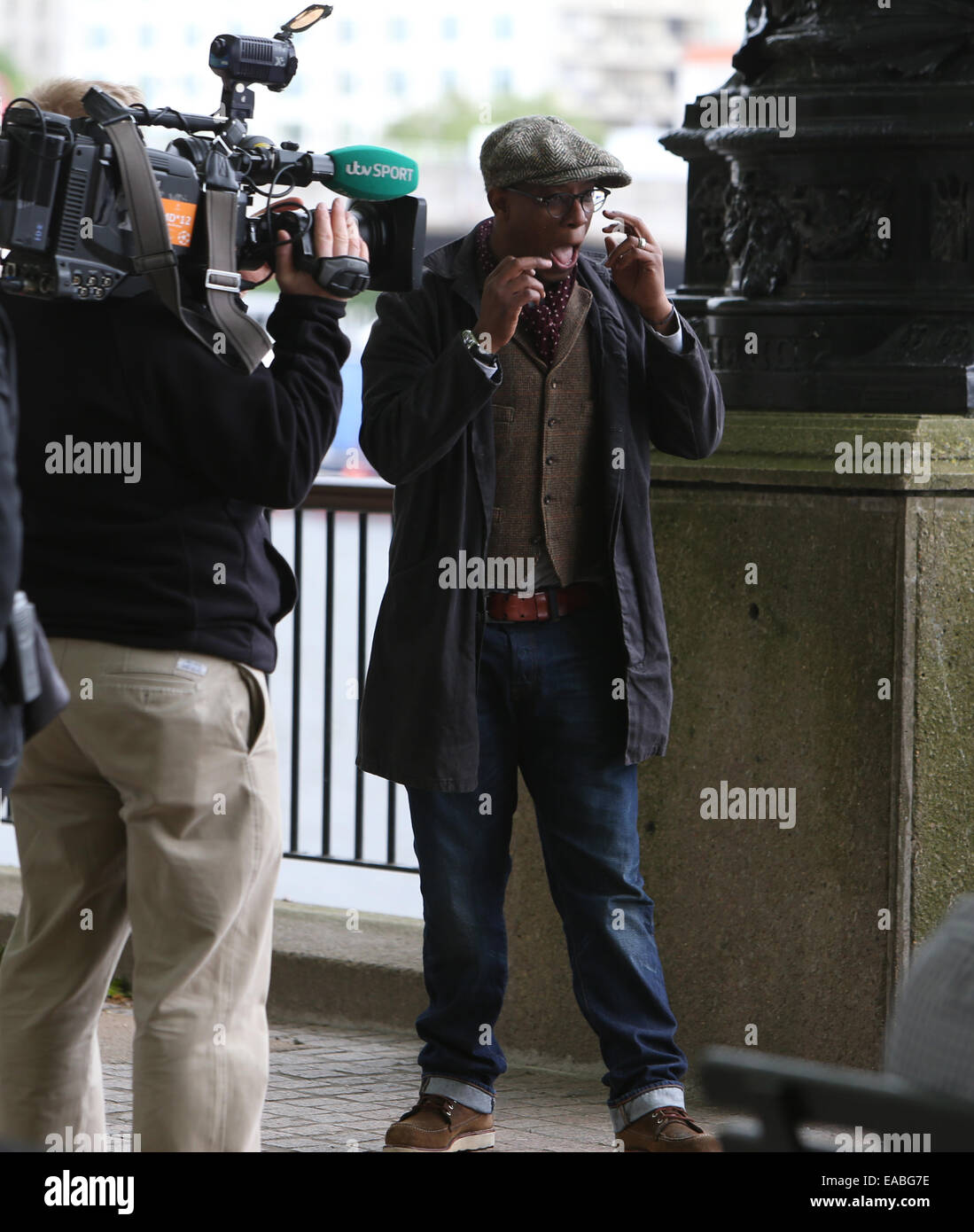 Ian Wright filming a ITV advert for the World Cup outside ITV Studios ...