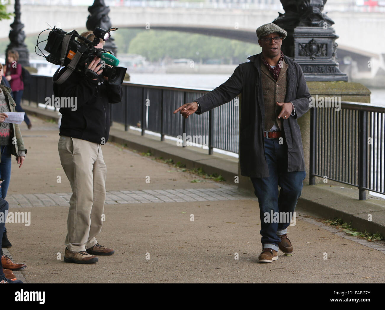 Ian Wright filming a ITV advert for the World Cup outside ITV Studios ...