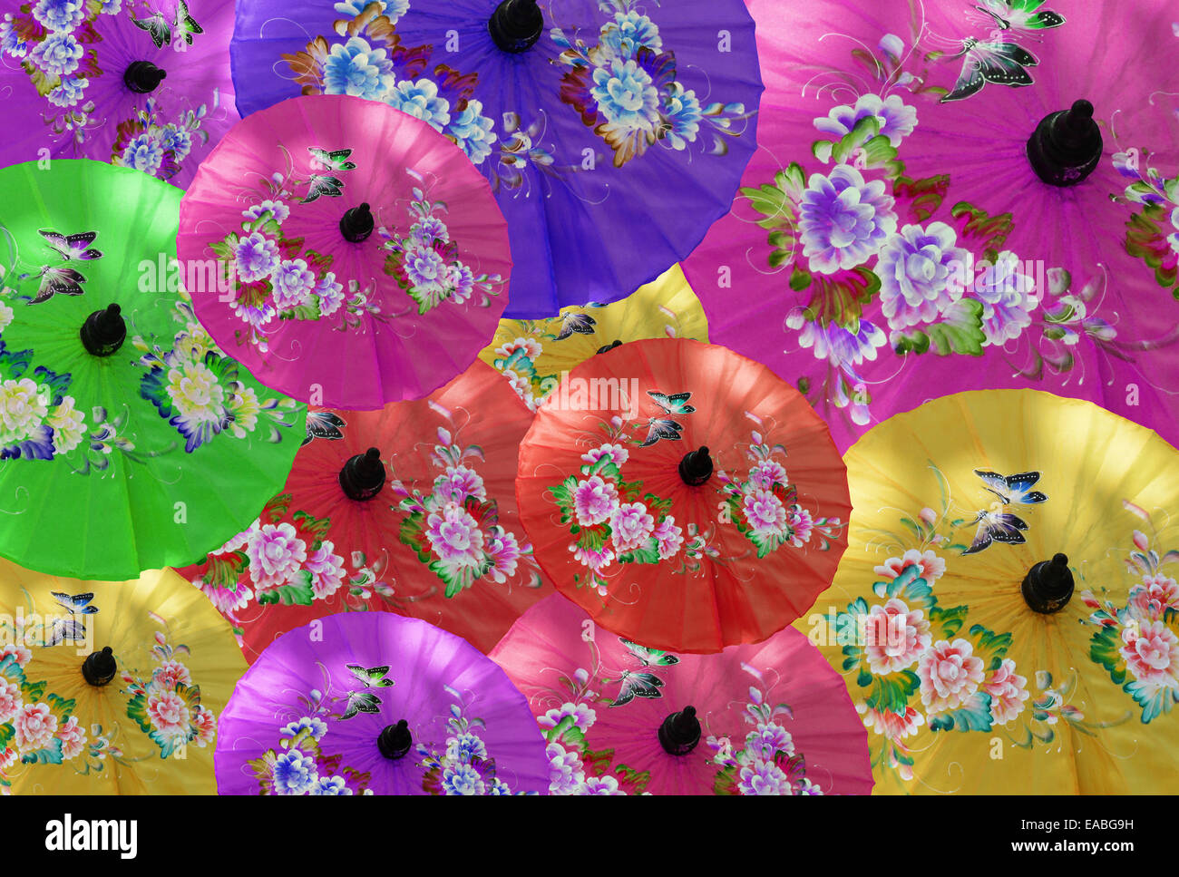 Colorful parasols in Bor Sang - Made in Thailand Stock Photo - Alamy