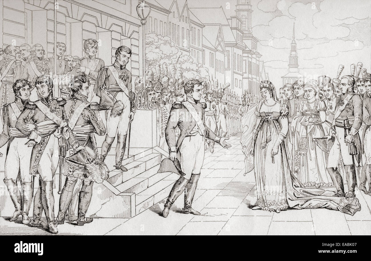 Napoleon receiving the Queen of Prussia at Tilsit, 1807 Stock Photo - Alamy