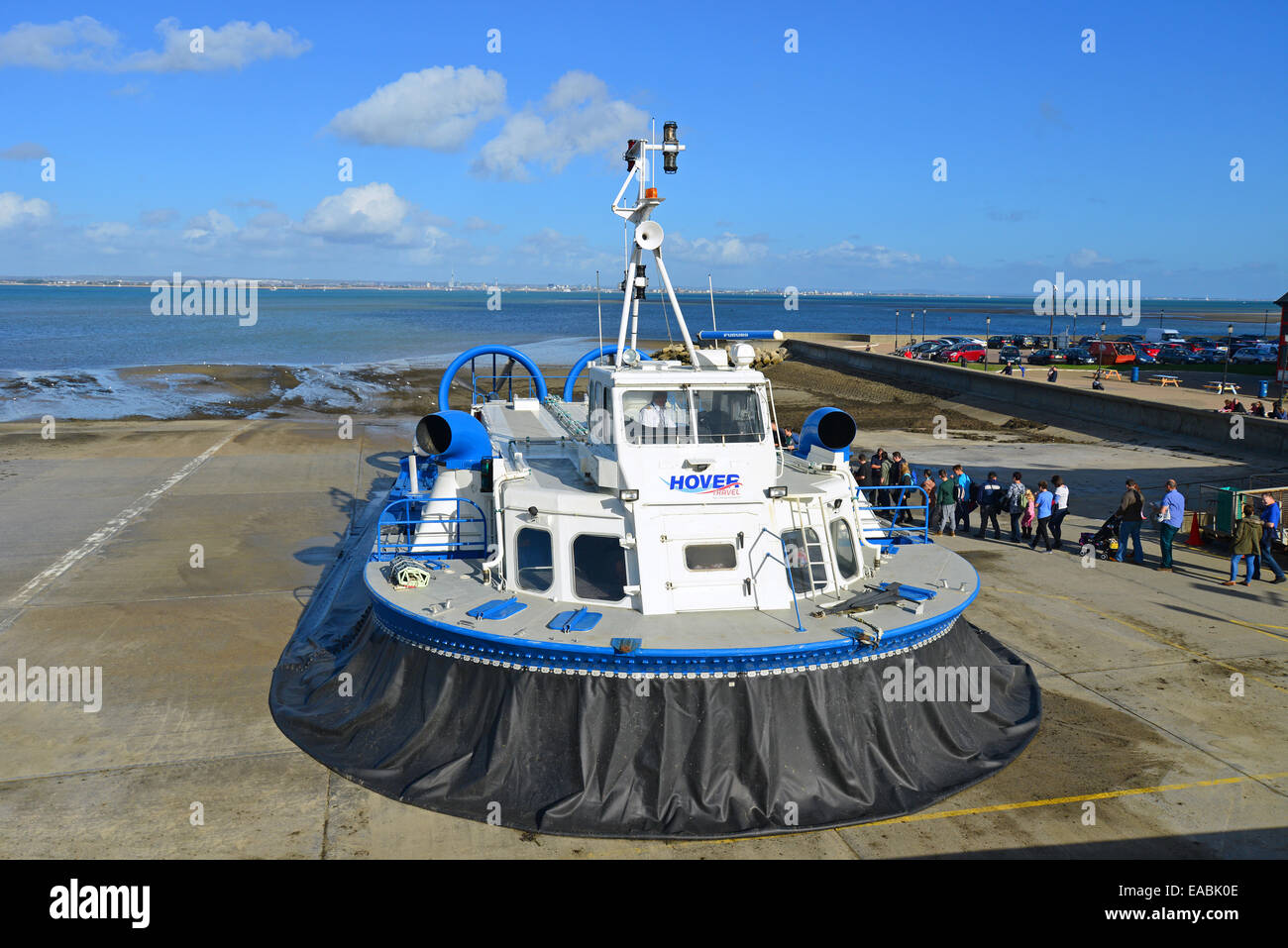 Passengers boarding Hover Travel hovercraft, Ryde Harbour, Ryde, Isle ...