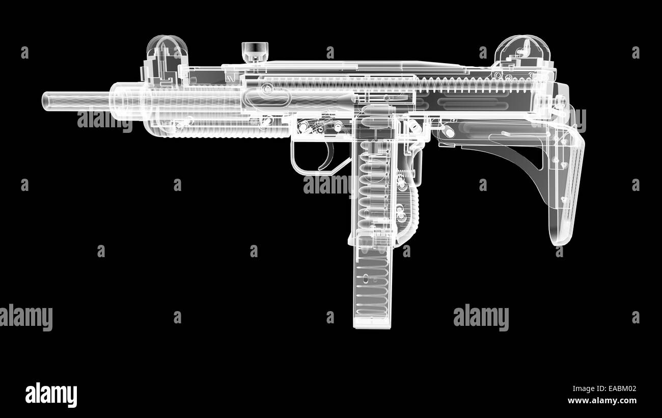 3D render of the gun model in X-rays isolated on black background Stock ...