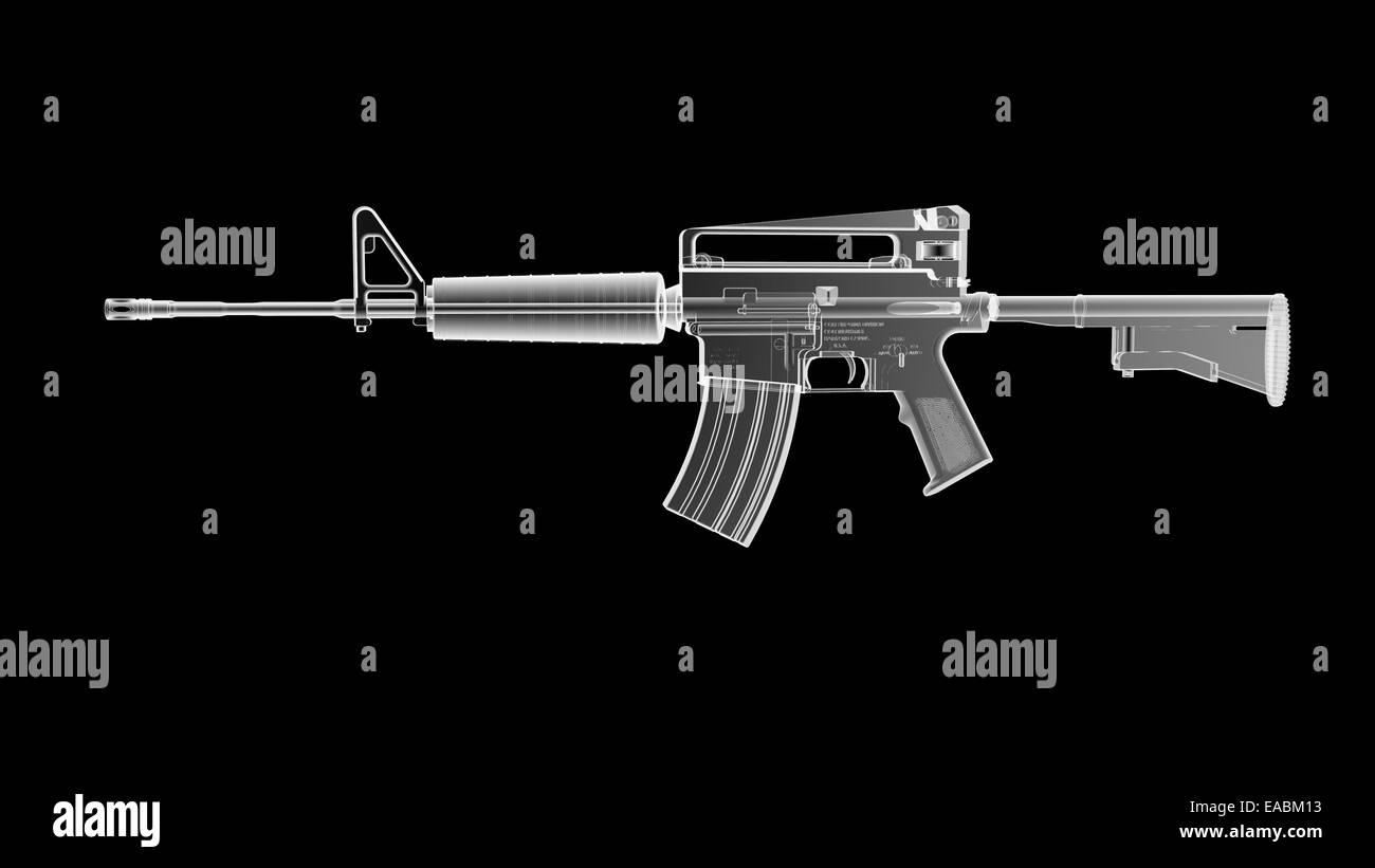 3D render of the gun model in X-rays isolated on black background Stock ...