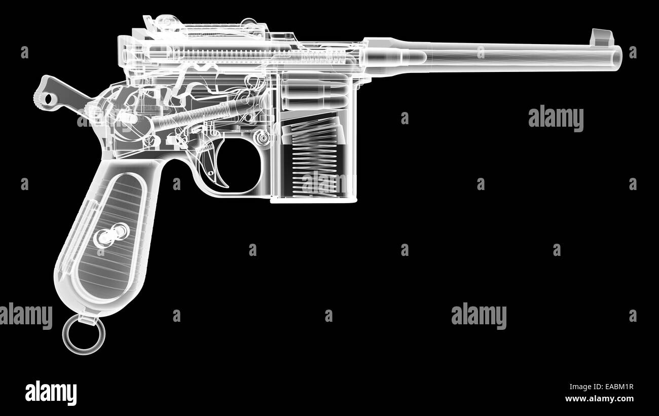 3D render of the gun model in X-rays isolated on black background Stock ...