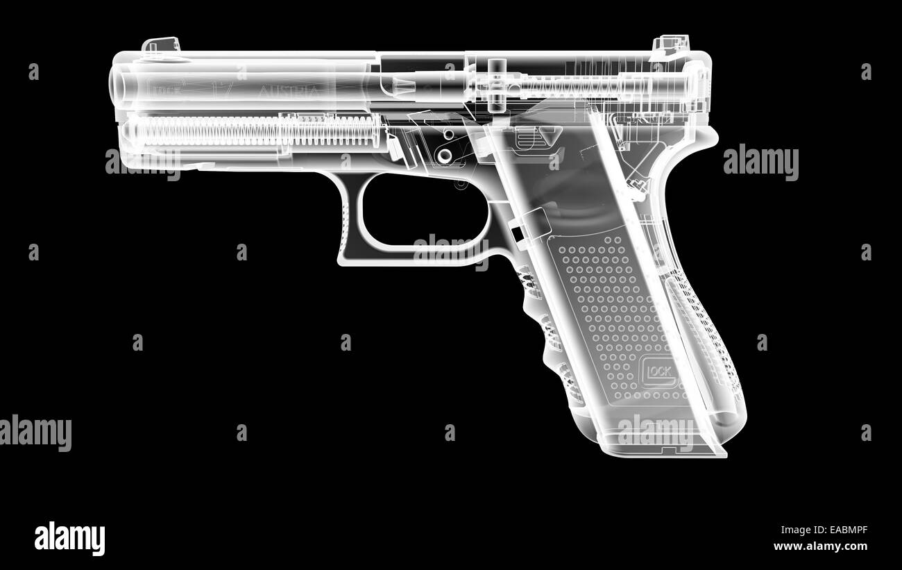 3D render of the gun model in X-rays isolated on black background Stock ...